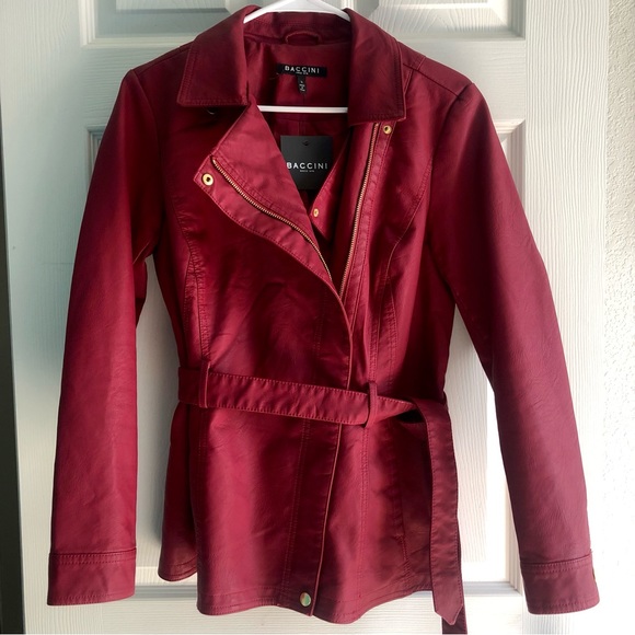 Baccini | Jackets & Coats | Baccini Dark Red Faux Leather Jacket | Poshmark